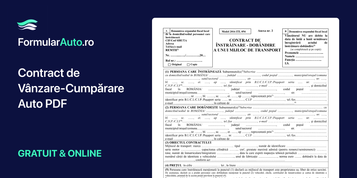 Contract Vânzare-Cumpărare Auto – Completează Gratuit | FormularAuto.ro